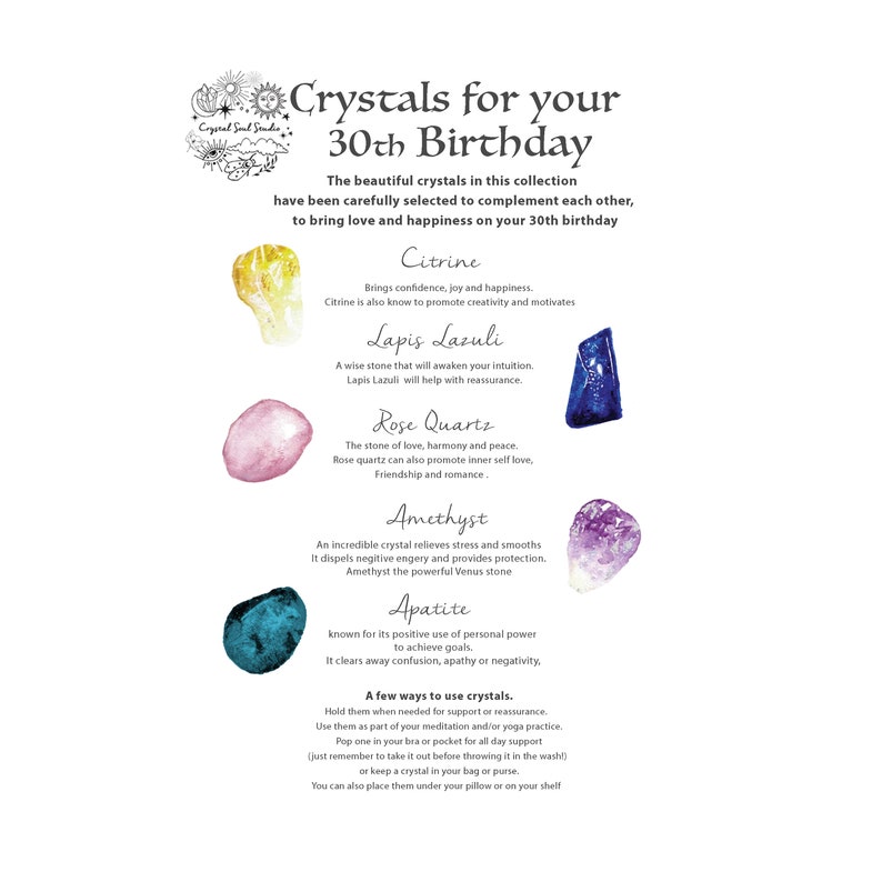 Crystals for 30th Birthday 30th Birthday Crystal Set Reiki. | Etsy