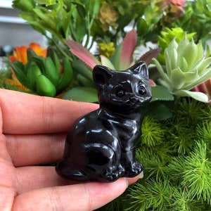2.2inch Natural Obsidian Cute Cat Carving,crystal Cat,gemstone Cat ...
