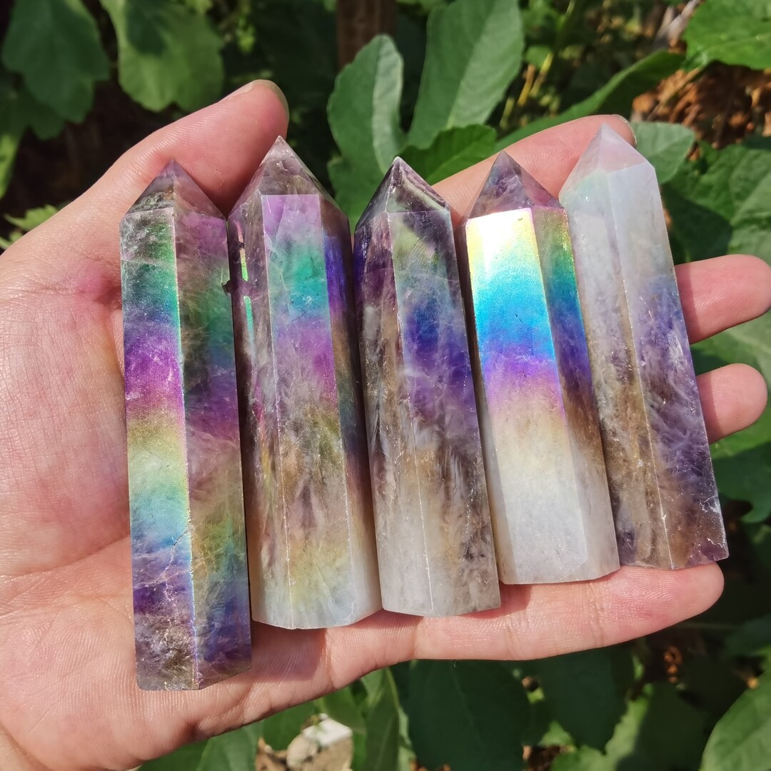Rainbow Titanium Aura Chevron Amethyst Obelisk,quartz Wand Point,quartz ...