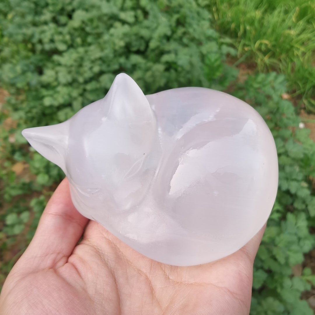 Natural Selenite Cat,quartz Crystal Animal,crystal Carving,crystal Heal ...
