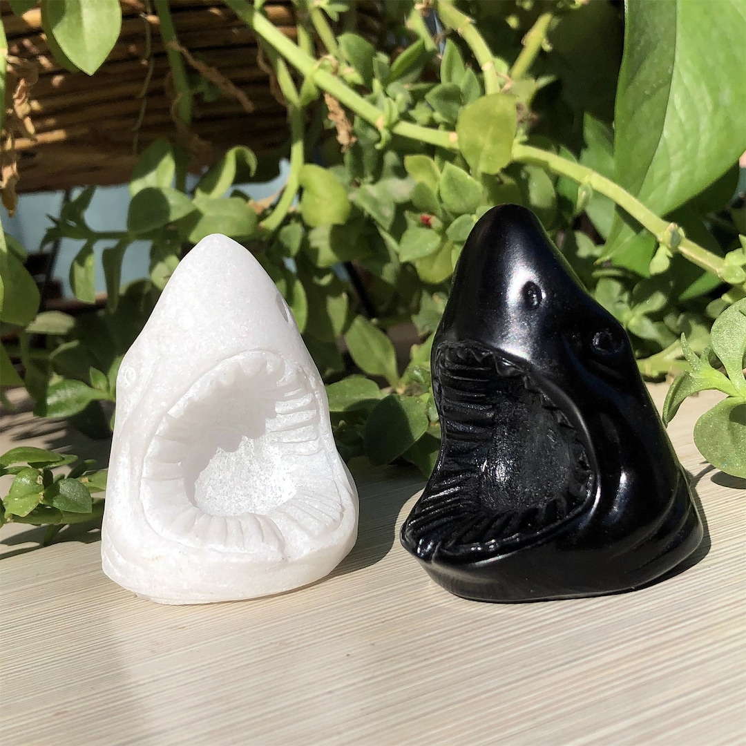 2.2 Natural Hand Obsidian/white Jade Shark Carved,quartz Crystal Shark ...