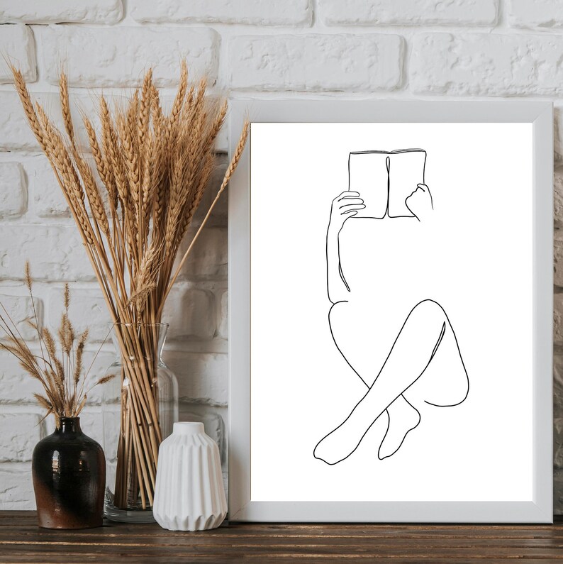 Female Reading Book Drawingwoman Reading Line Art - Etsy