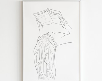 Female Reading Book Drawingwoman Reading Line Art | Etsy