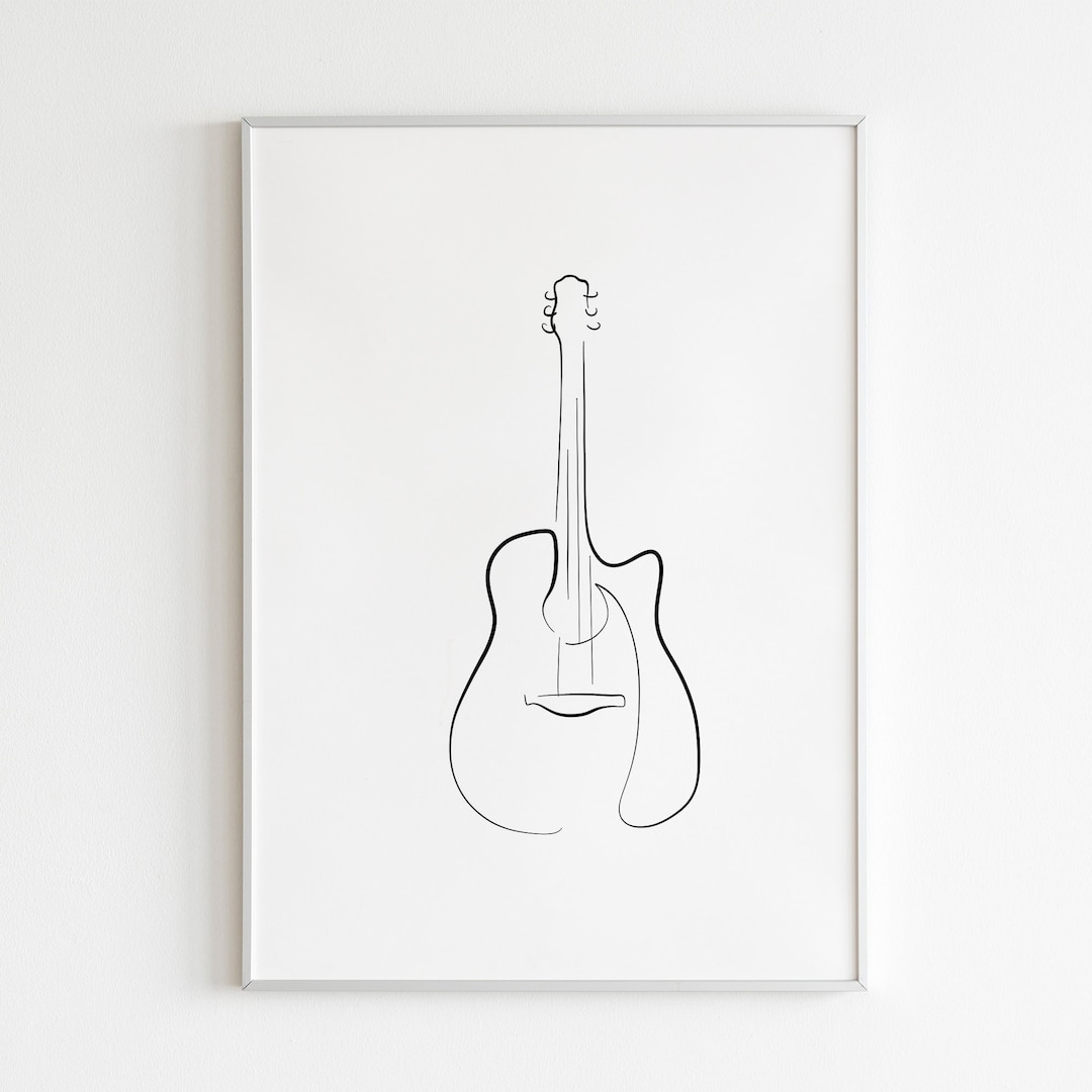 Digital Guitar Line Art, Printable Music Instrument Line Art, Guitar ...