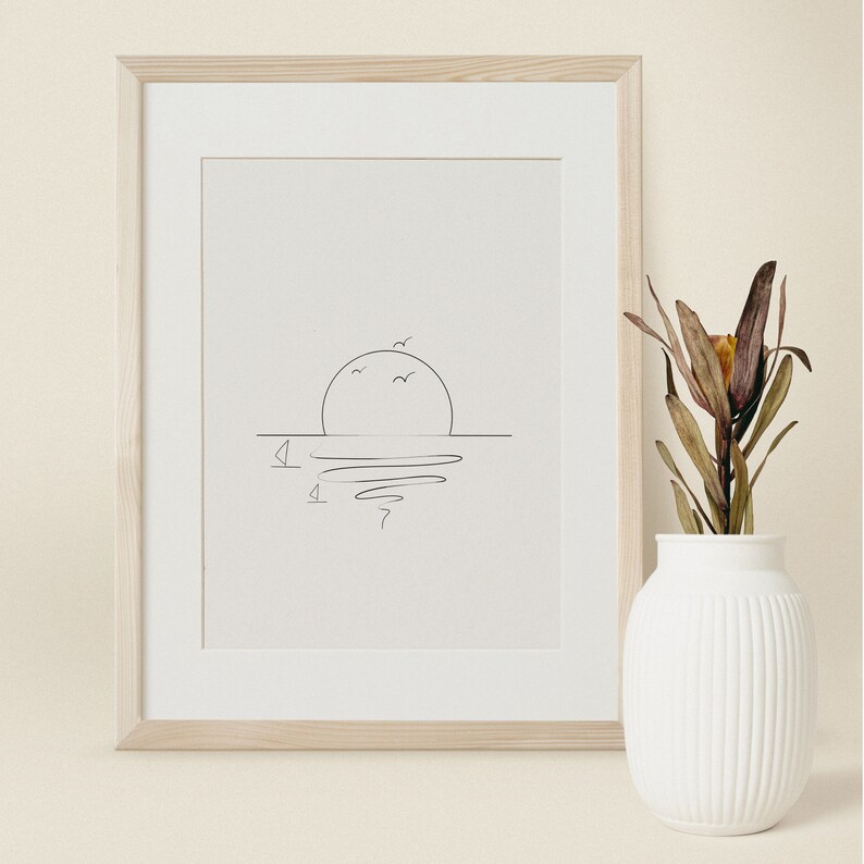 Printable Sunset Line Art, Minimalist Sunset One Line Art, Modern ...