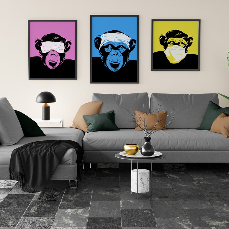 Three Wise Monkeys Printable Wall Art Set of 3, Digital Drawing Three ...