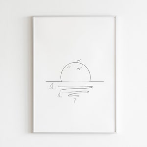 Printable Sunset Line Art, Minimalist Sunset One Line Art, Modern ...