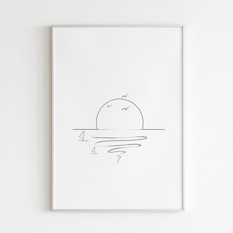 Printable Sunset Line Art, Minimalist Sunset One Line Art, Modern ...