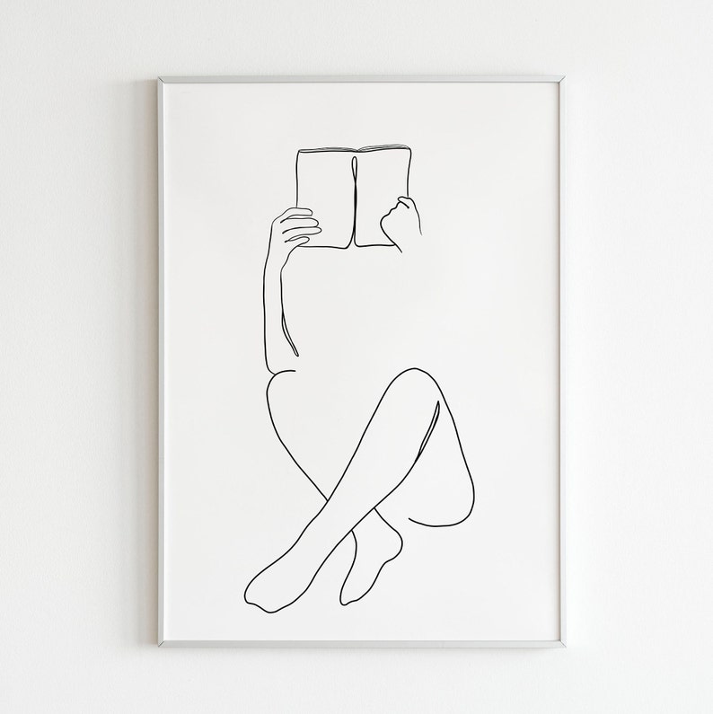 Female Reading Book Drawingwoman Reading Line Art - Etsy