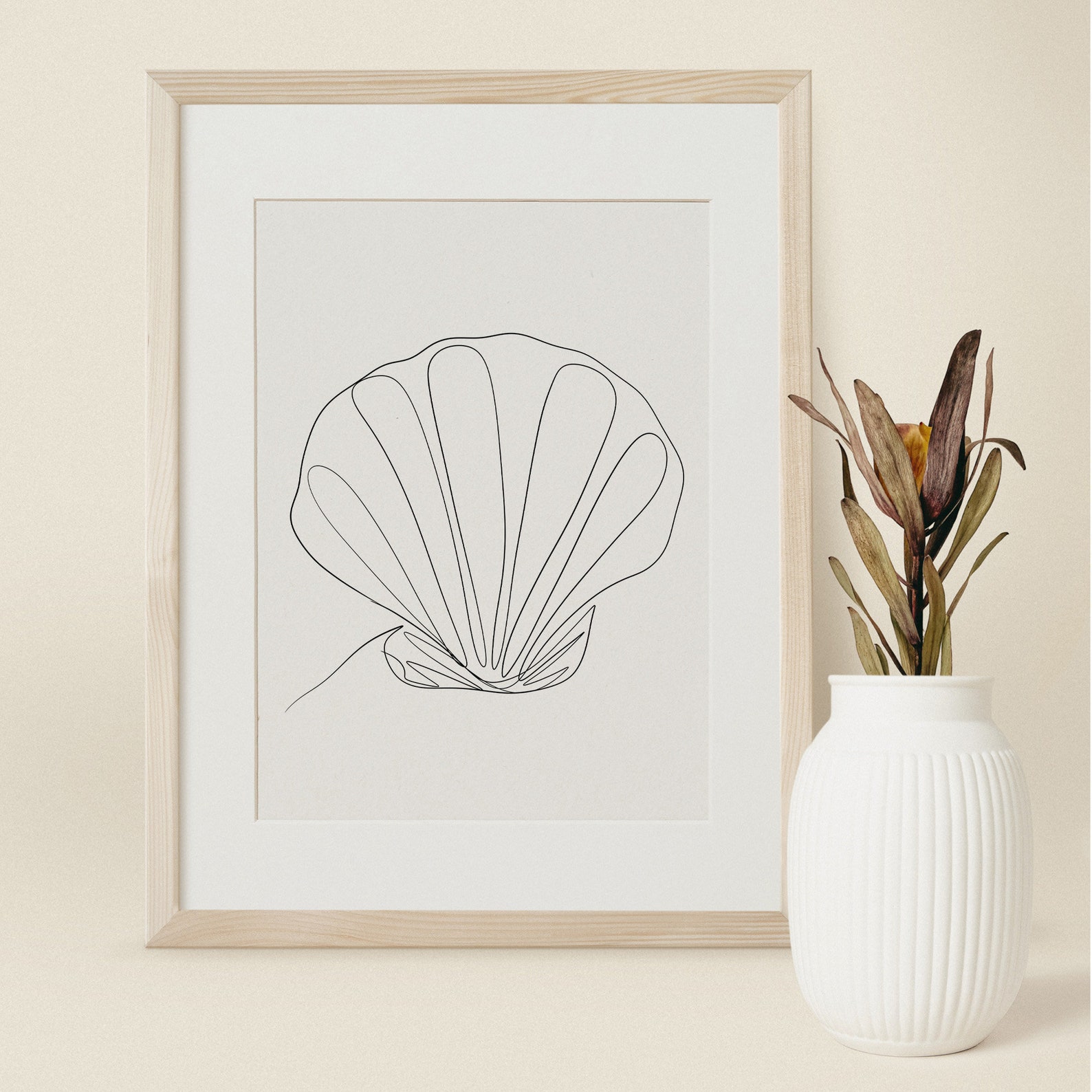 Sea Shell One Line Art, Summer Beach Shell Wall Art Poster, Nature Line ...