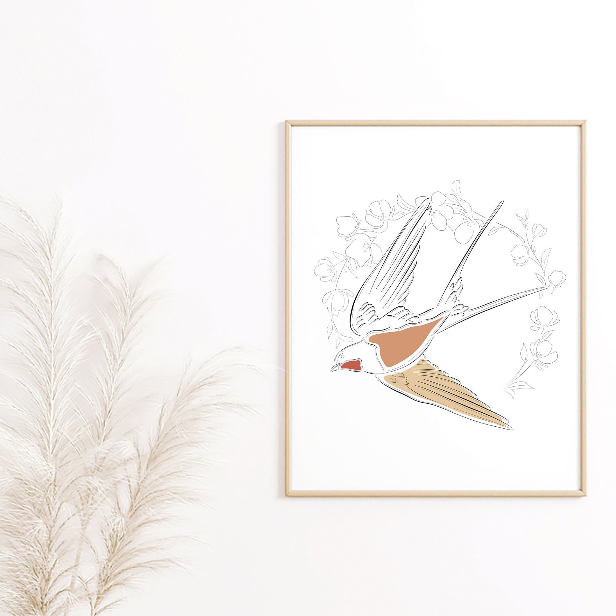 Swallow Bird Digital Printable Art Swallow Bird With Flower - Etsy
