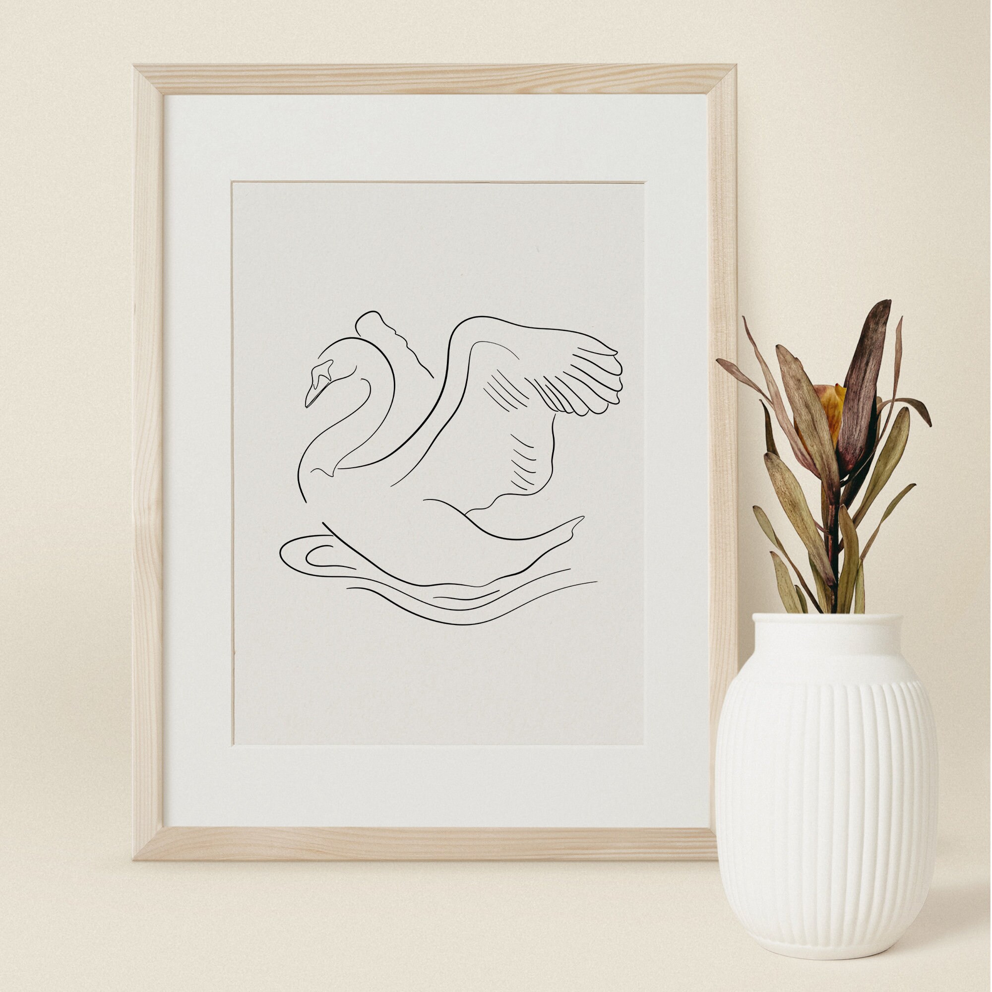 One Line Swan Lake Printable Art, Minimalist Swan Single Line Drawing ...