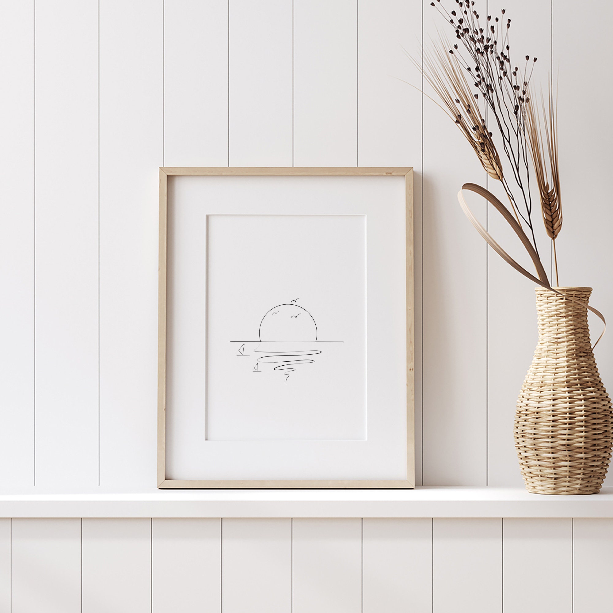 Printable Sunset Line Art, Minimalist Sunset One Line Art, Modern ...