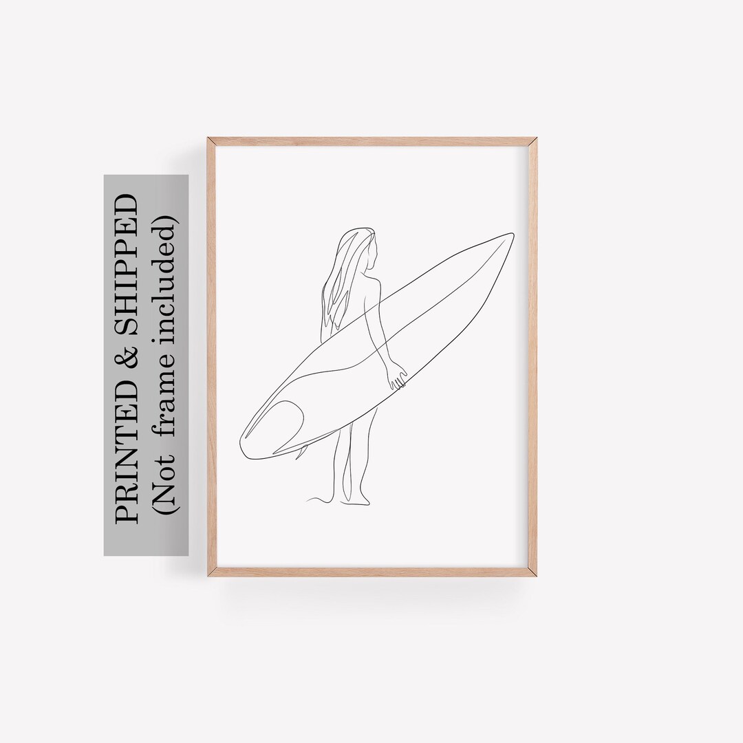 Surfer One Line Art Poster, Surf Beach Single Line Drawing, Pyhsical ...