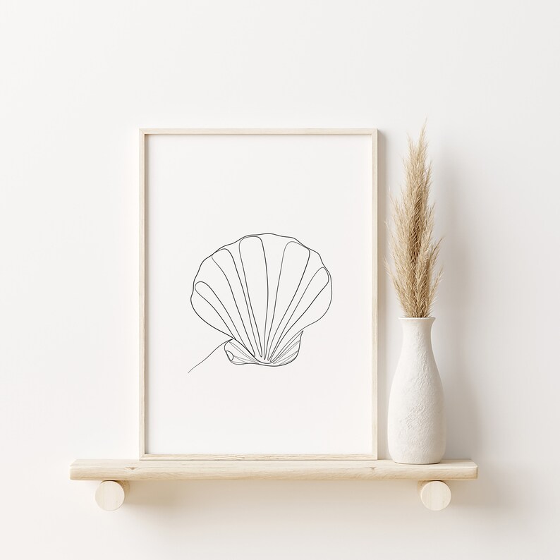 Printable Sea Shell One Line Art, One Line Drawing Sea Shell Wall Art ...