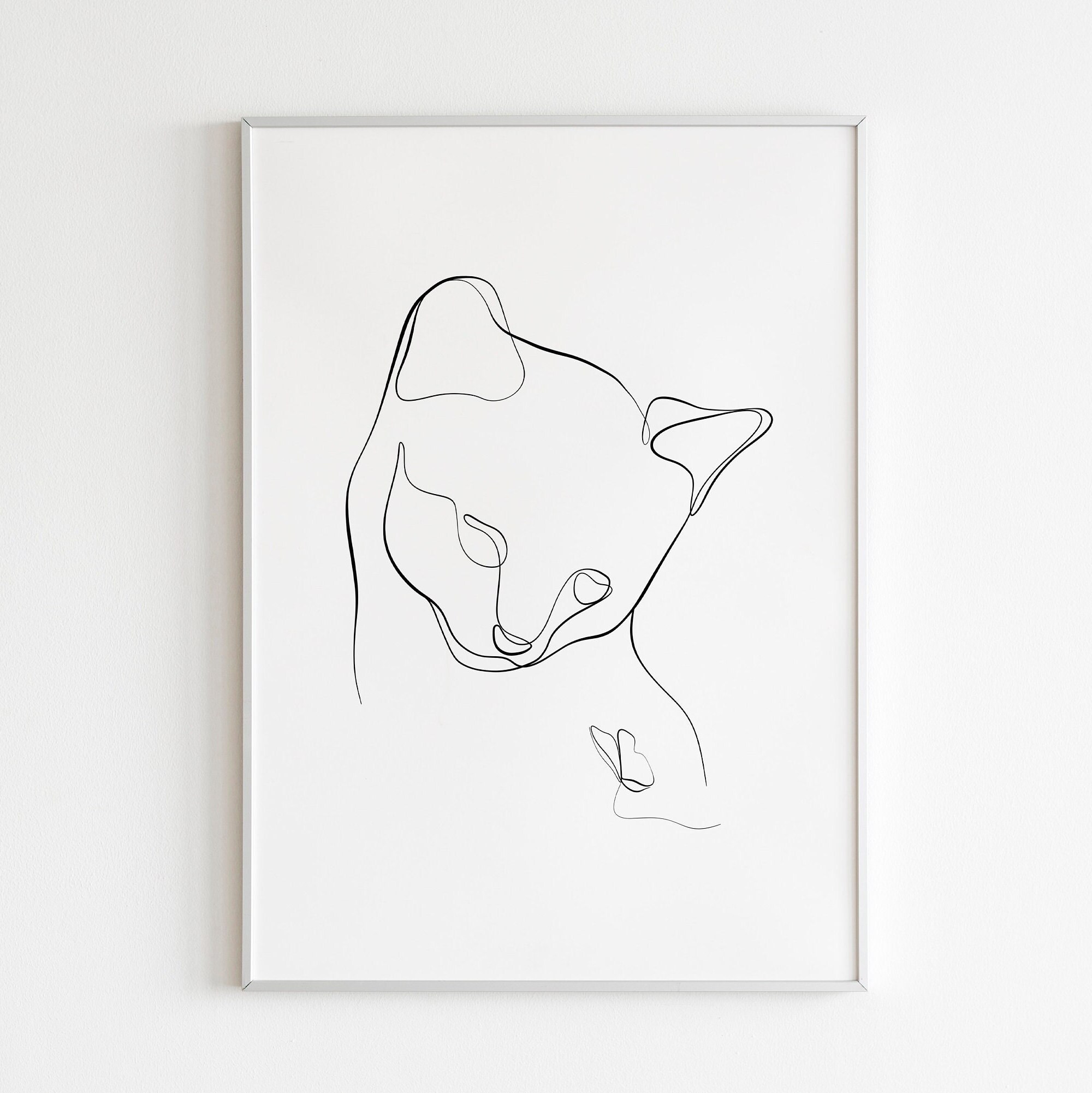 Cat and Butterfly One Line Art, Single Line Cat Digital Print, One Line ...