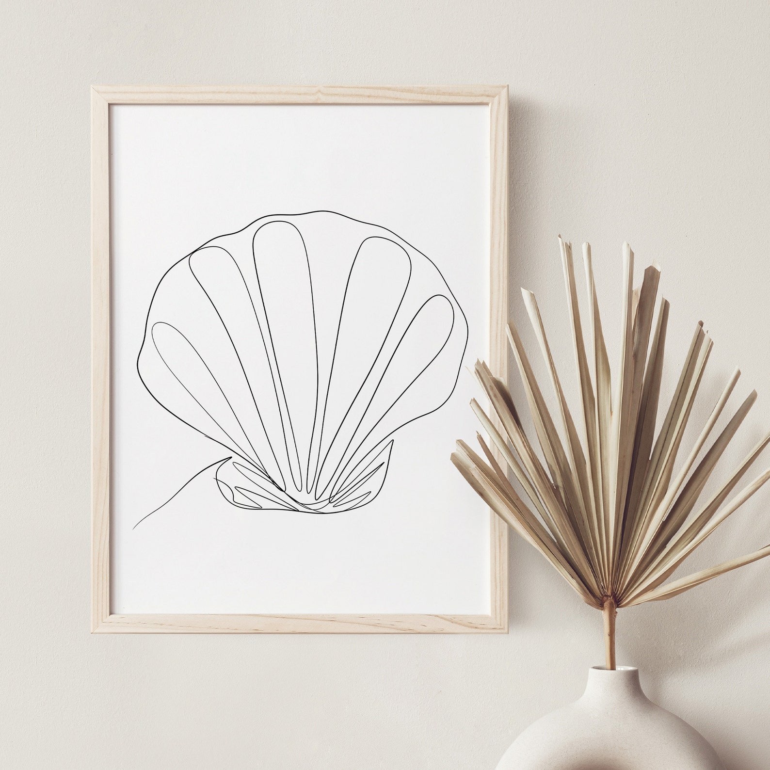 Sea Shell One Line Art, Summer Beach Shell Wall Art Poster, Nature Line ...