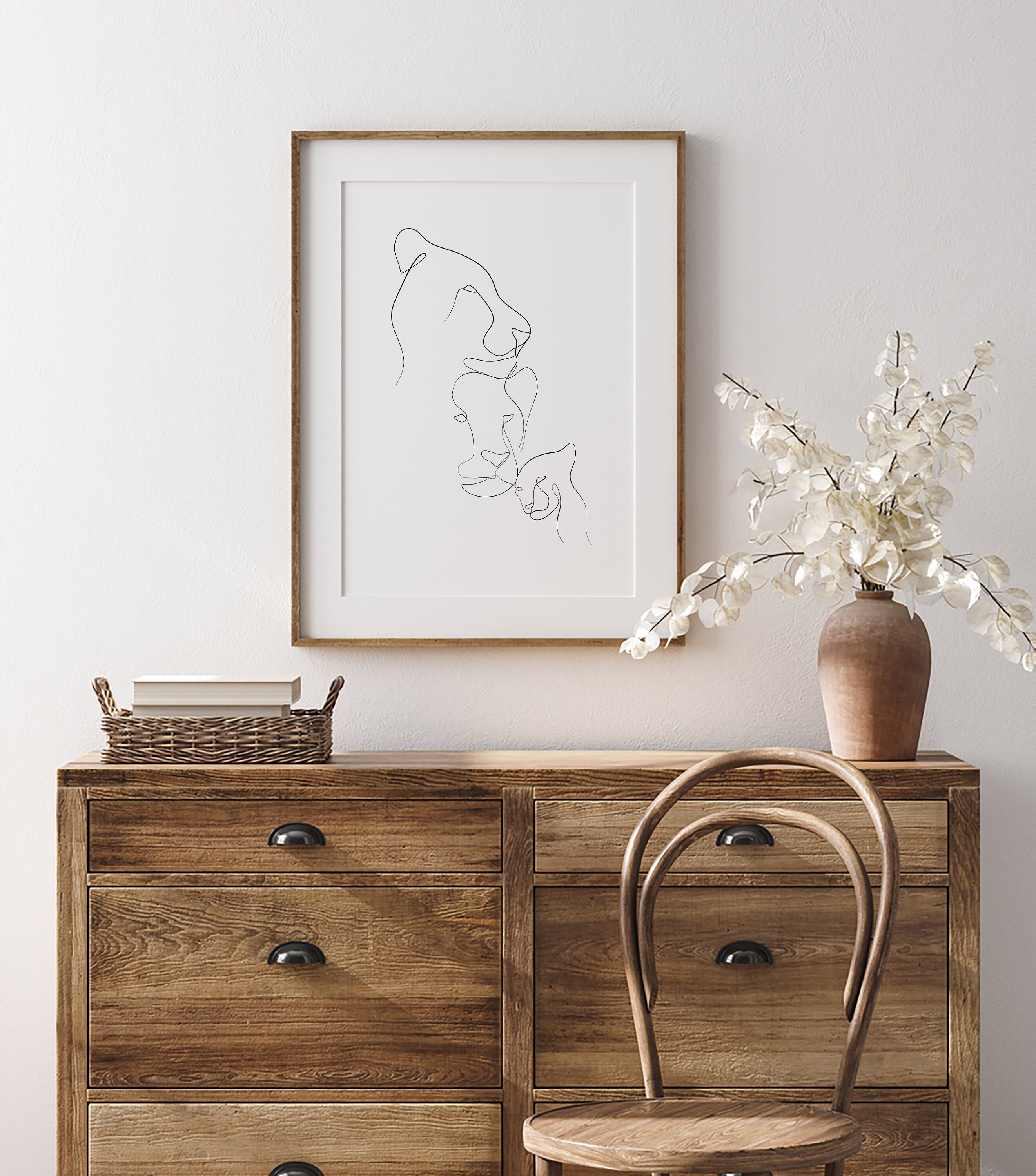 Lion Family One Line Art, Lions Printable Print Wall Art, Digital Lion ...