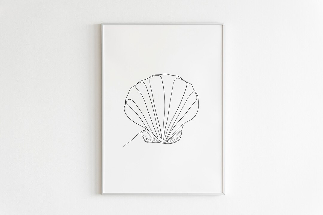 Printable Sea Shell One Line Art, One Line Drawing Sea Shell Wall Art ...