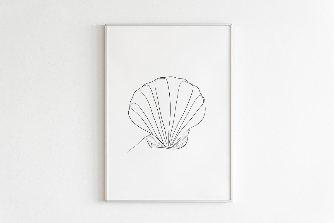 Printable Sea Shell One Line Art, One Line Drawing Sea Shell Wall Art ...