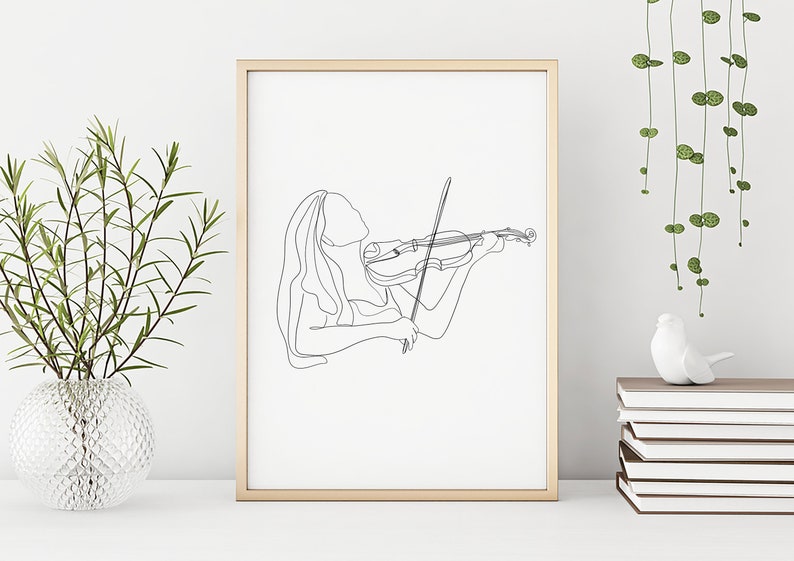 Woman Playing Violin One Line Art, Printable Single Line Wall Poster ...