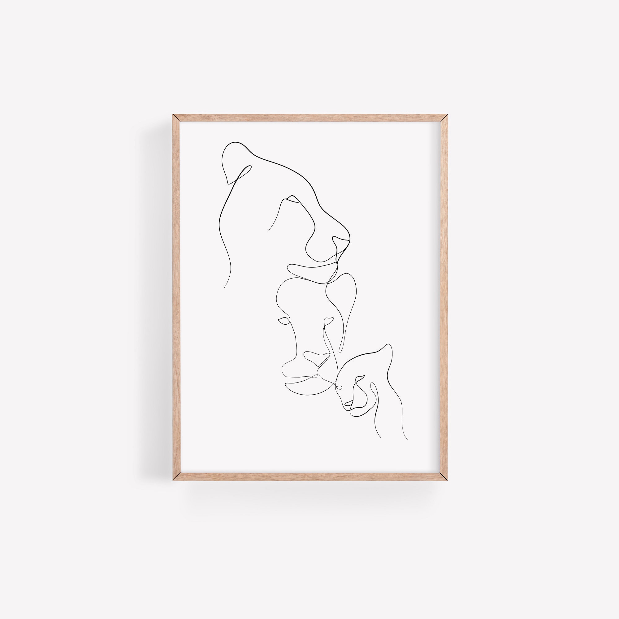 Lion Family One Line Art, Lions Printable Print Wall Art, Digital Lion ...