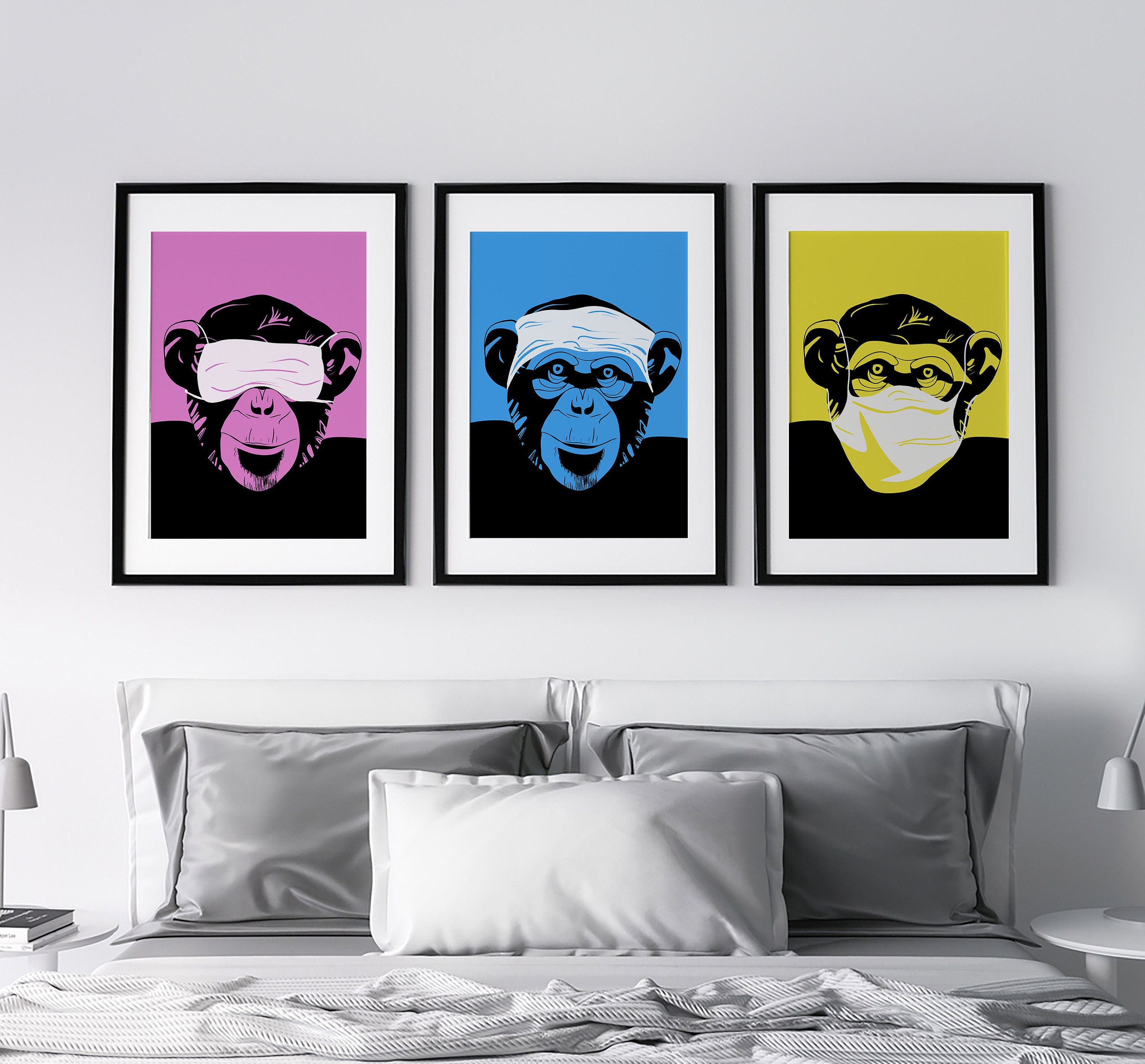 Three Wise Monkeys Printable Wall Art Set of 3, Digital Drawing Three ...