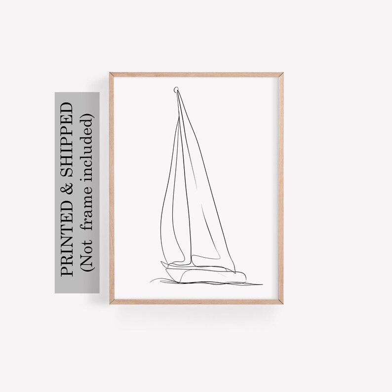 Sail Boat One Line Drawign, Nautical Line Art Poster, Physical Print ...