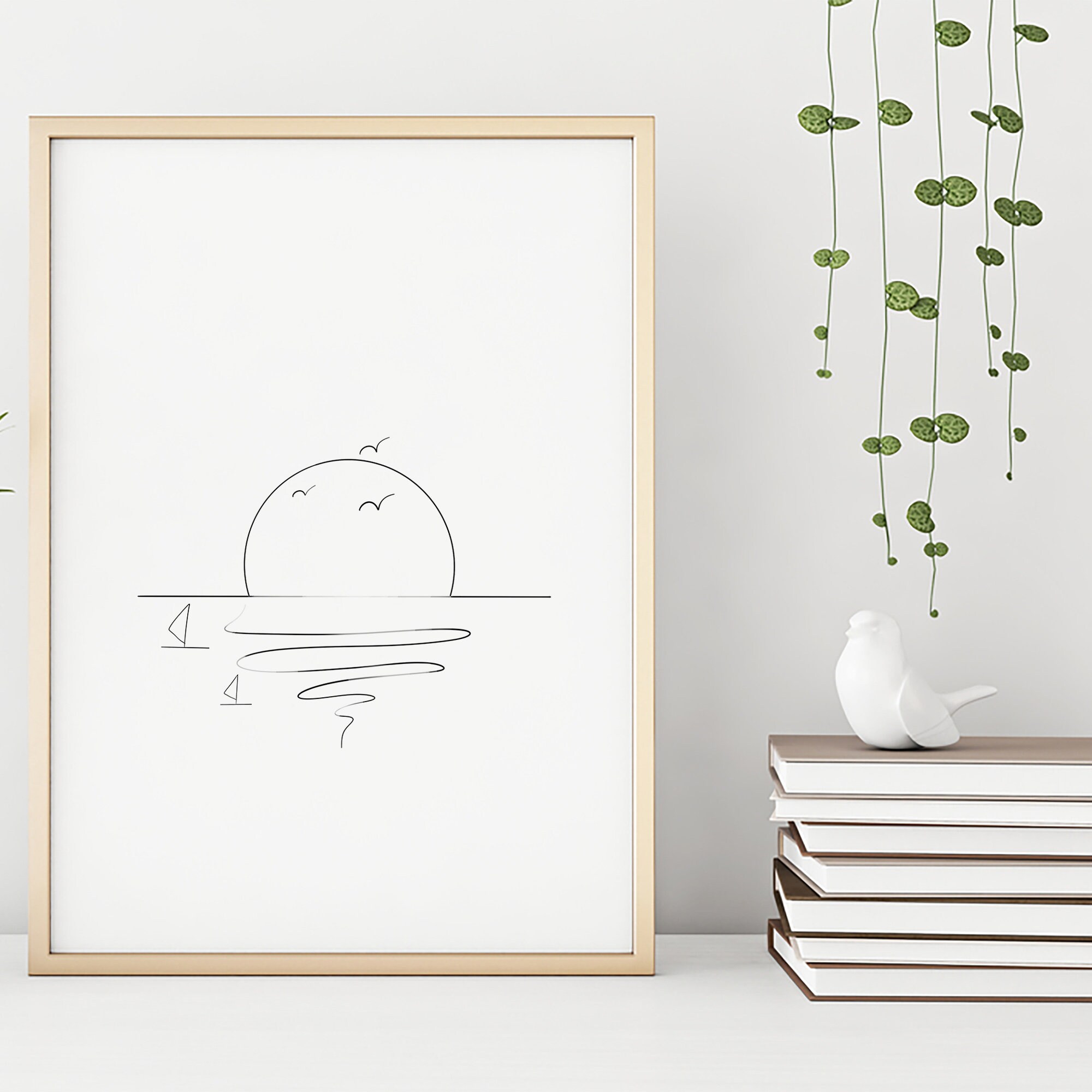 Printable Sunset Line Art, Minimalist Sunset One Line Art, Modern ...