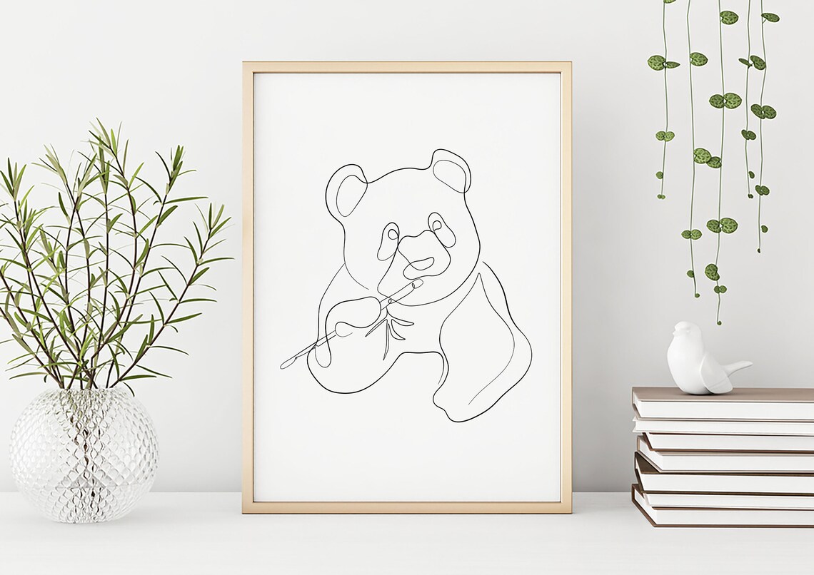 Panda Nursery Printable Single Line Art One Line Panda Wall - Etsy