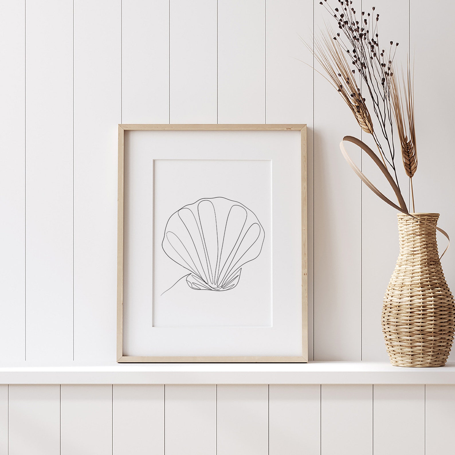 Sea Shell One Line Art, Summer Beach Shell Wall Art Poster, Nature Line ...