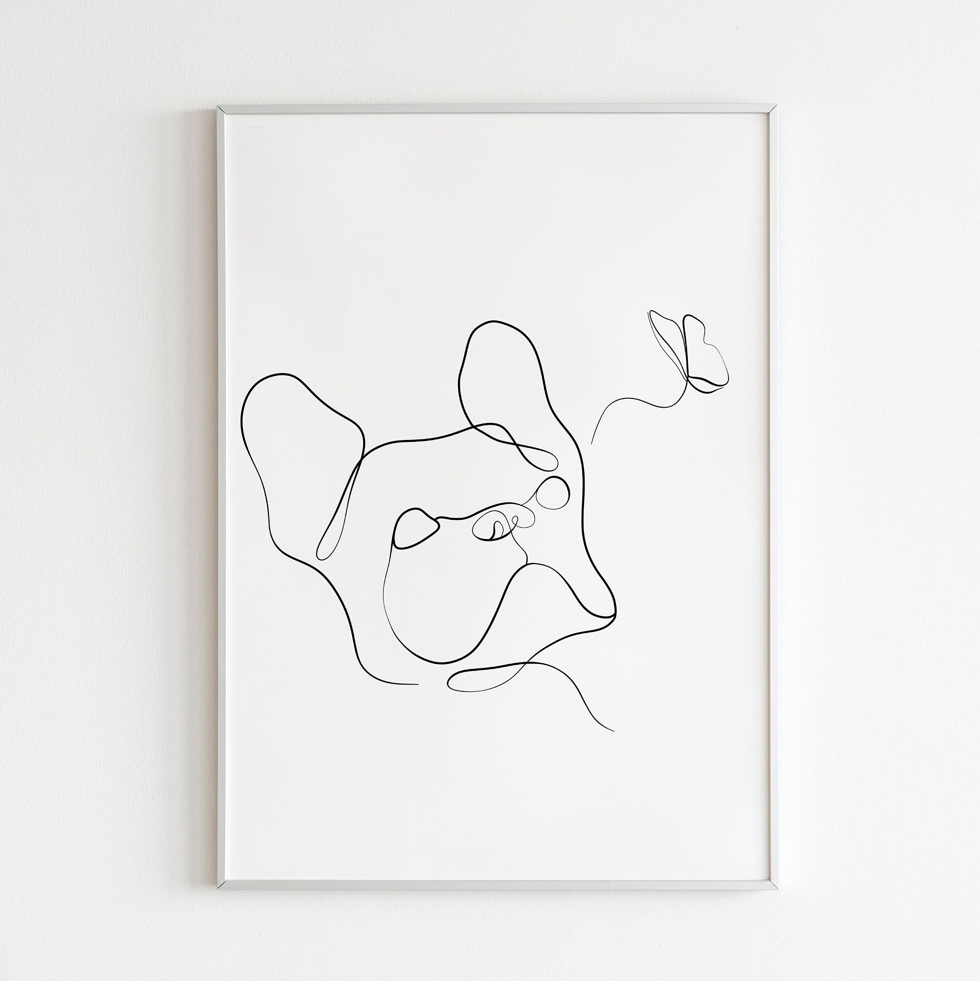 One Line French Bulldog and Butterfly Wall Poster French - Etsy