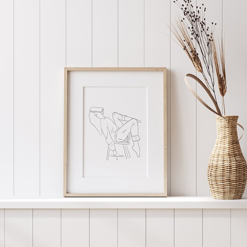 Printable Bookworm Line Art Poster, Reading Book Woman Line Art ...