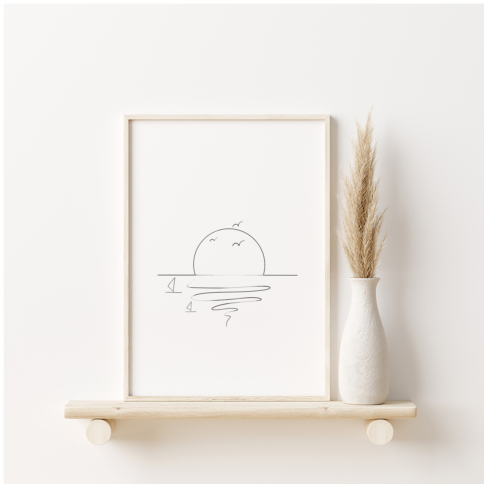 Printable Sunset Line Art, Minimalist Sunset One Line Art, Modern ...