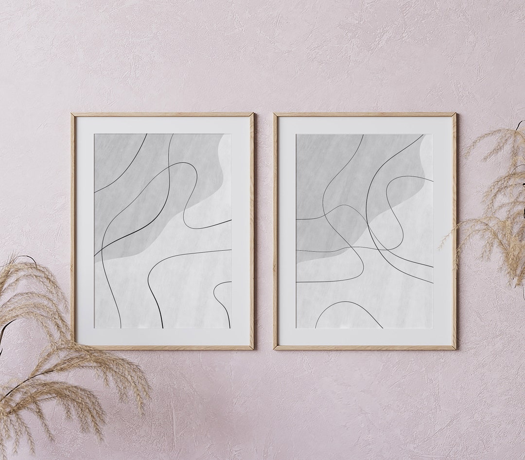 Abstract One Line Set of 2 Art, Printable Beige Digital Single Line Art ...