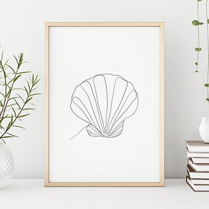 Printable Sea Shell One Line Art, One Line Drawing Sea Shell Wall Art ...