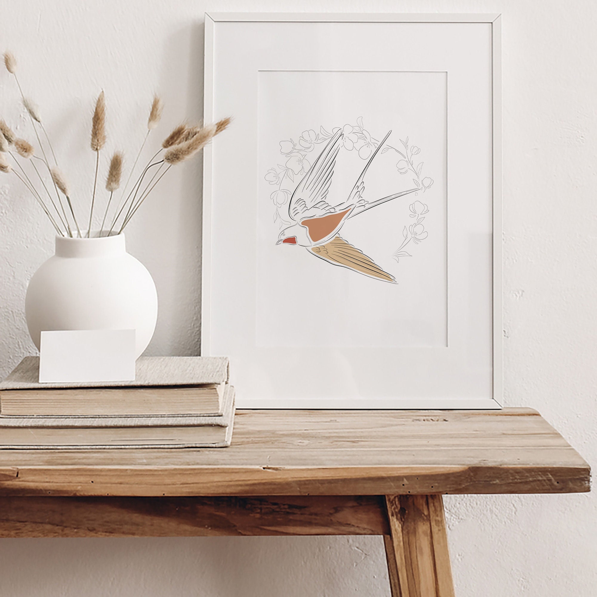 Swallow Bird Digital Printable Art Swallow Bird With Flower - Etsy