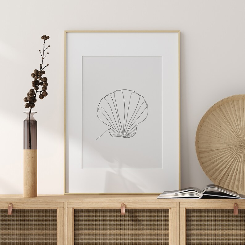 Printable Sea Shell One Line Art, One Line Drawing Sea Shell Wall Art ...