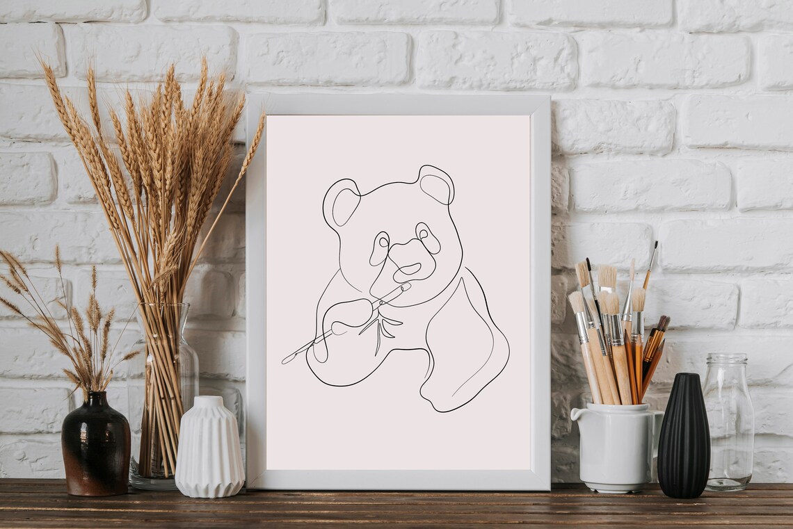 Panda Nursery Printable Single Line Art One Line Panda Wall - Etsy