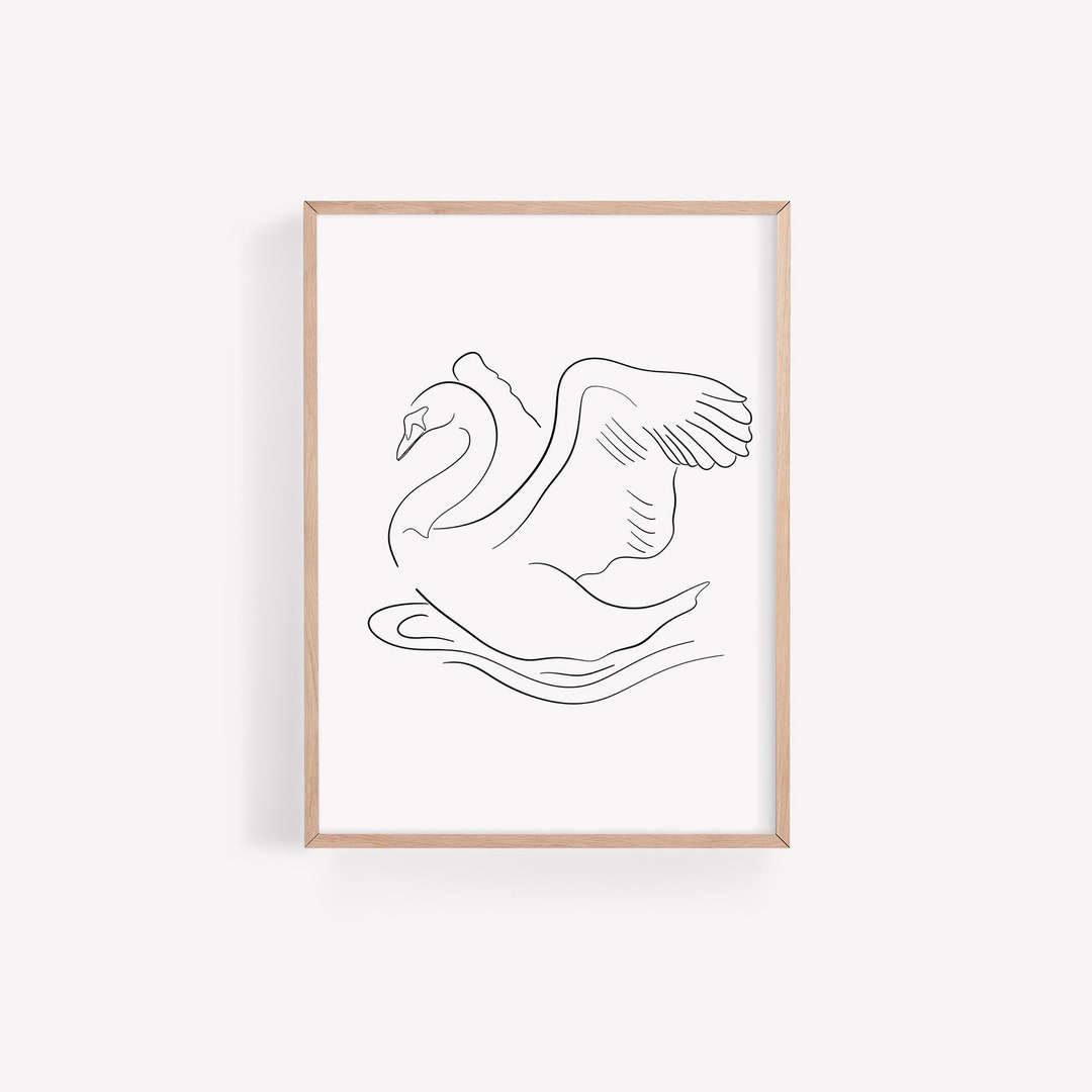 One Line Swan Lake Printable Art, Minimalist Swan Single Line Drawing ...