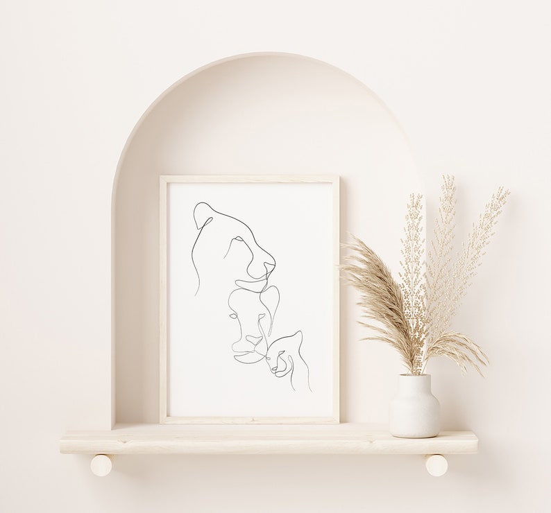 Lion Family One Line Art, Lions Printable Print Wall Art, Digital Lion ...