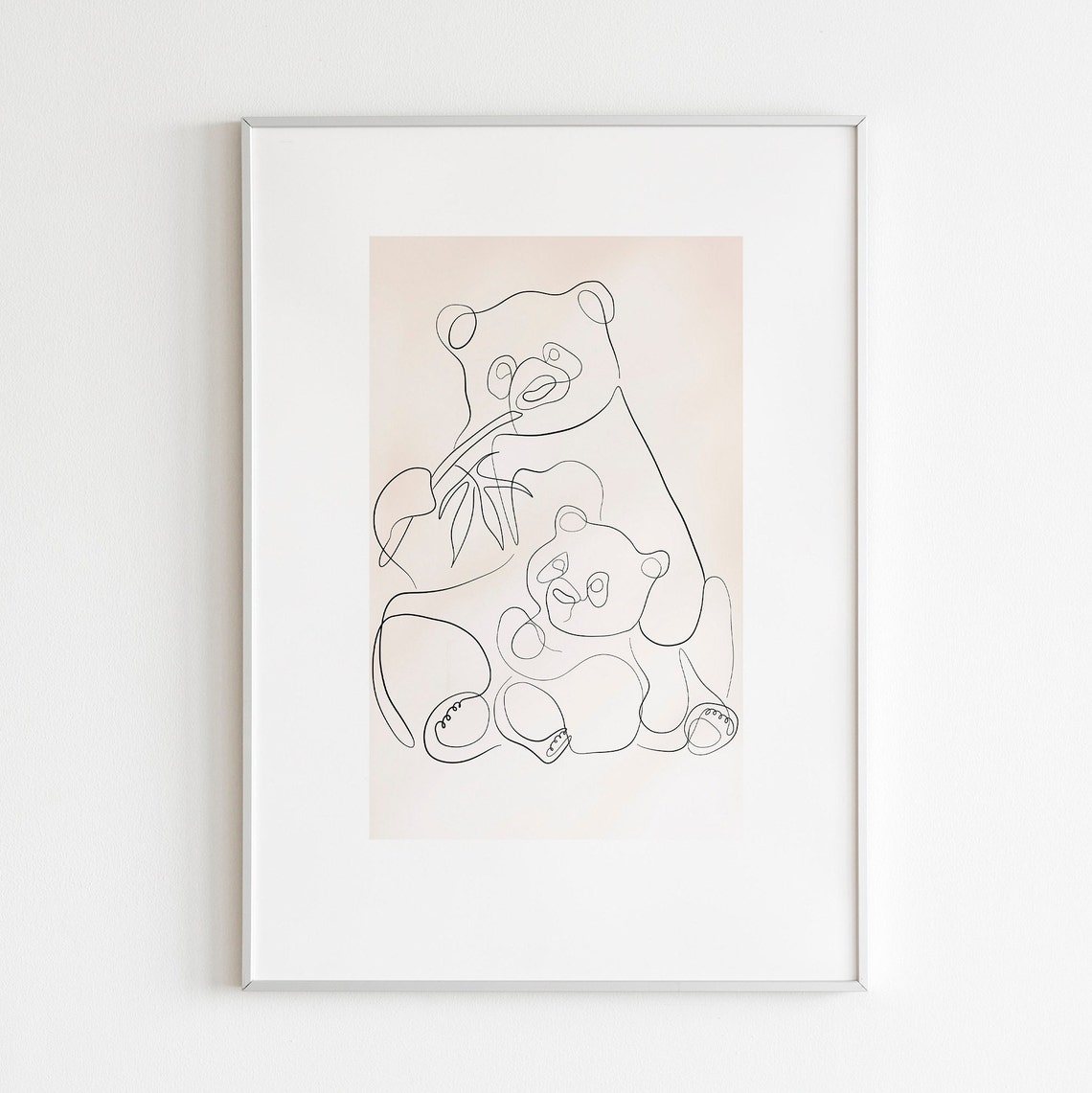 Panda Family One Line Art Digital Panda Wall Poster Single - Etsy