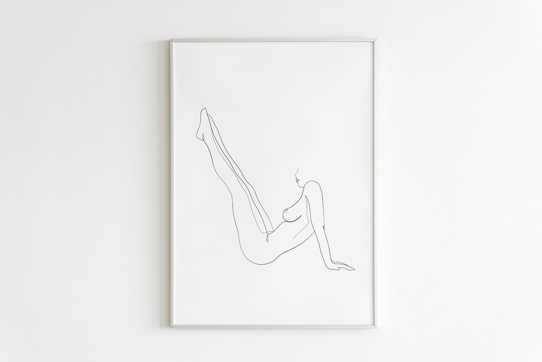 One Line Drawing Naked Feminine Body Wall Art Minimalist Nude Woman