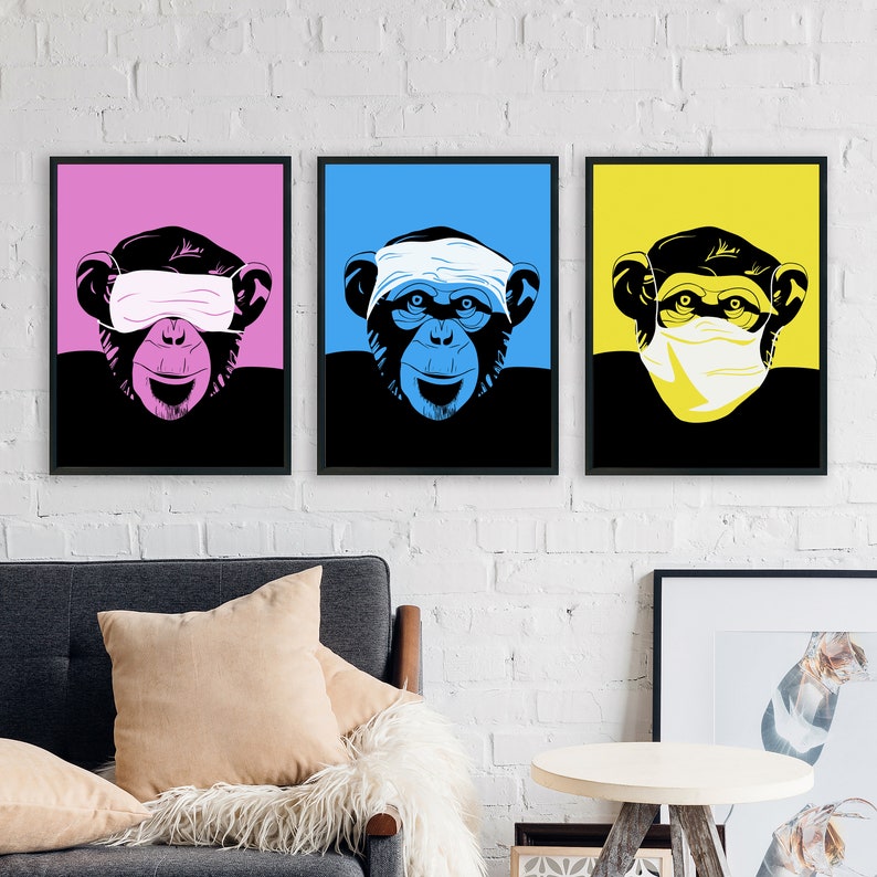 Three Wise Monkeys Printable Wall Art Set of 3, Digital Drawing Three ...