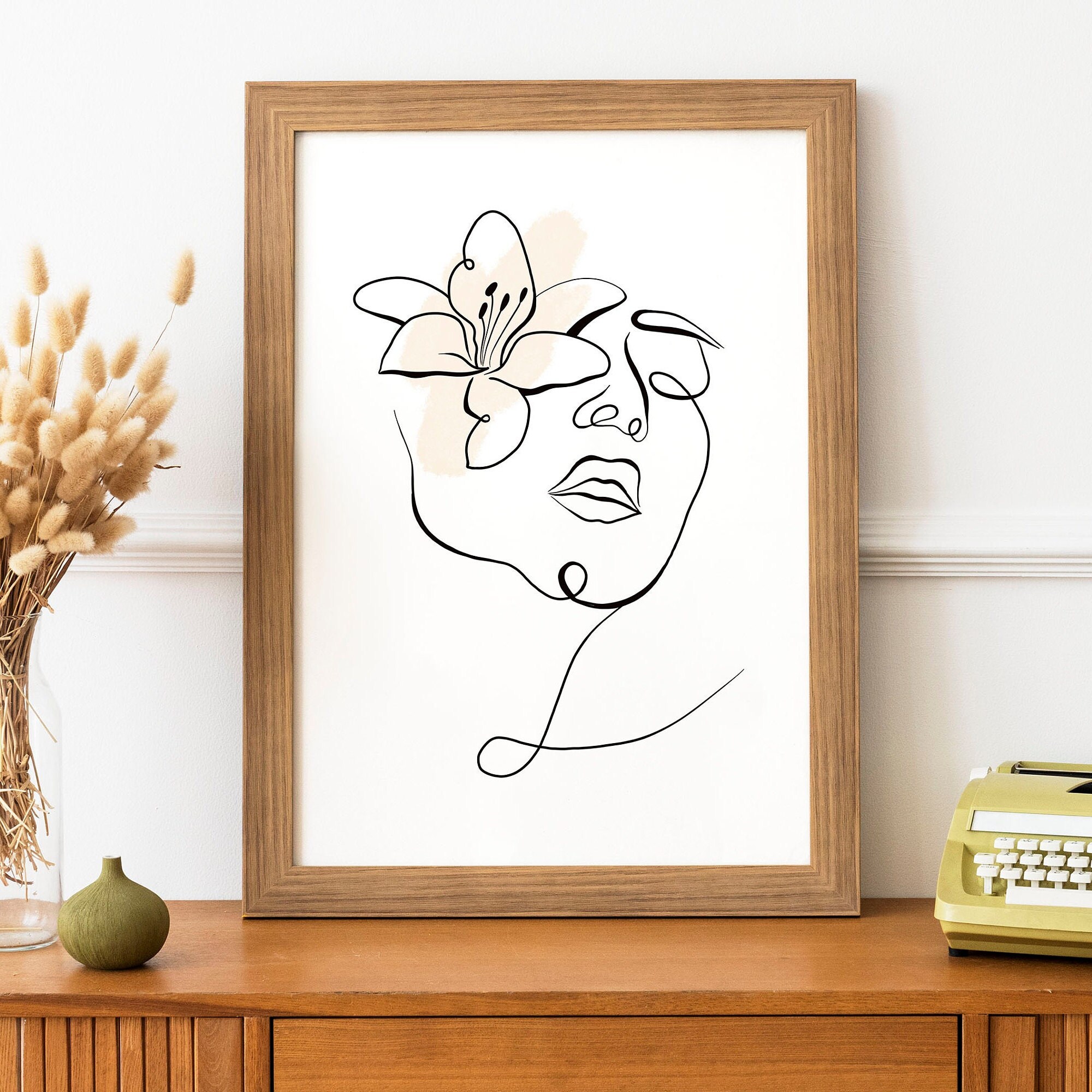 Digital Line Art, Woman Line Art, Woman Line Poster ,woman With Flower ...