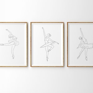 Ballerina One Line Art Set of 3 Prints, Printable Ballerina Wall Art ...