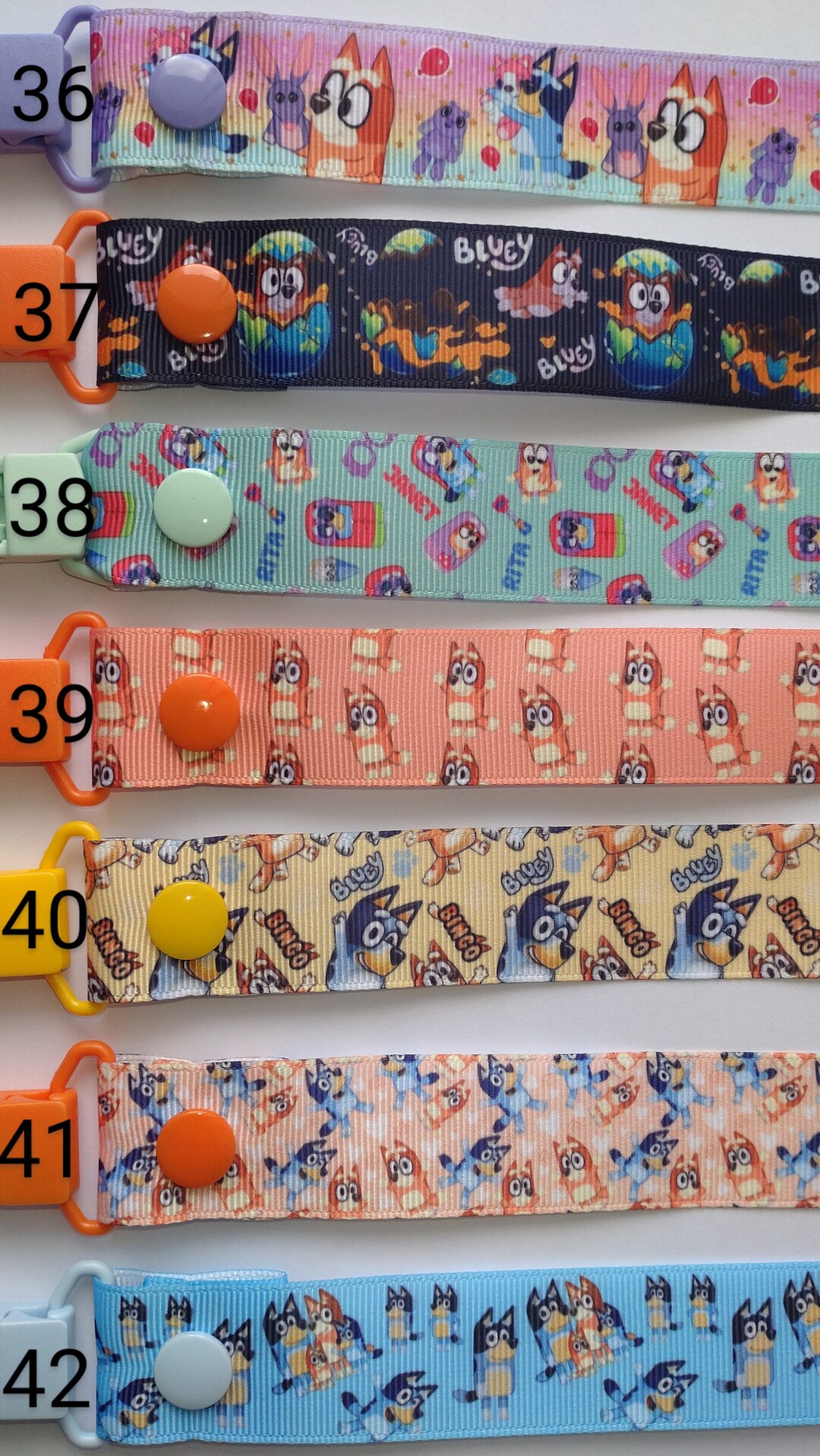 Bluey Dummy Clip Baby Boy Girl Bluey Bingo Ribbon 40 Various Styles ...