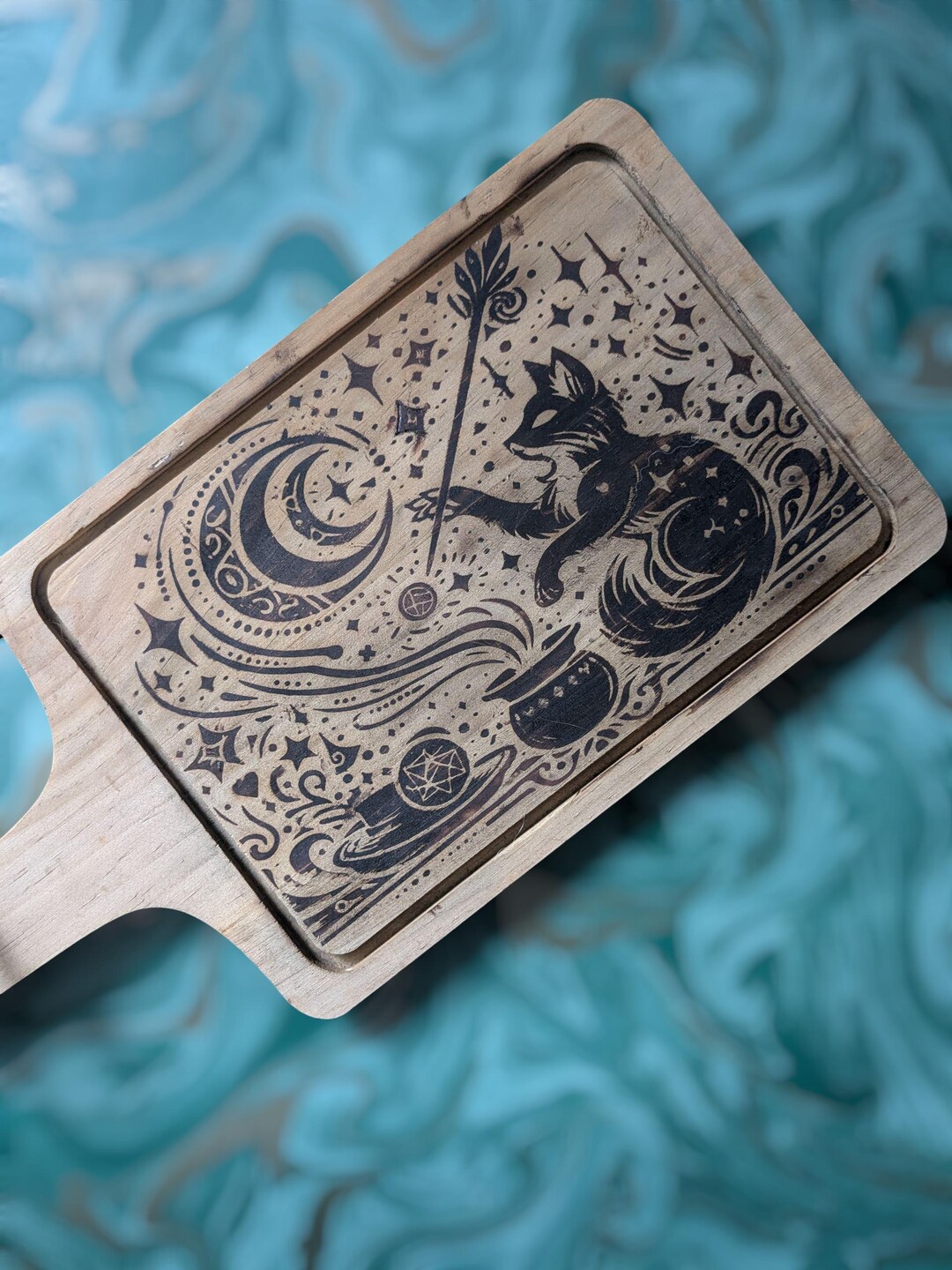 Witchy Wood Chopping Board, Pyrography Cat and Spells, Woodburned Art ...