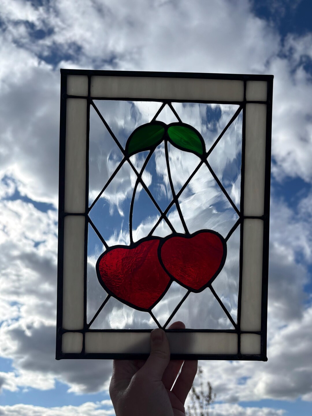 Heart Cherries Stained Glass Panel - Etsy