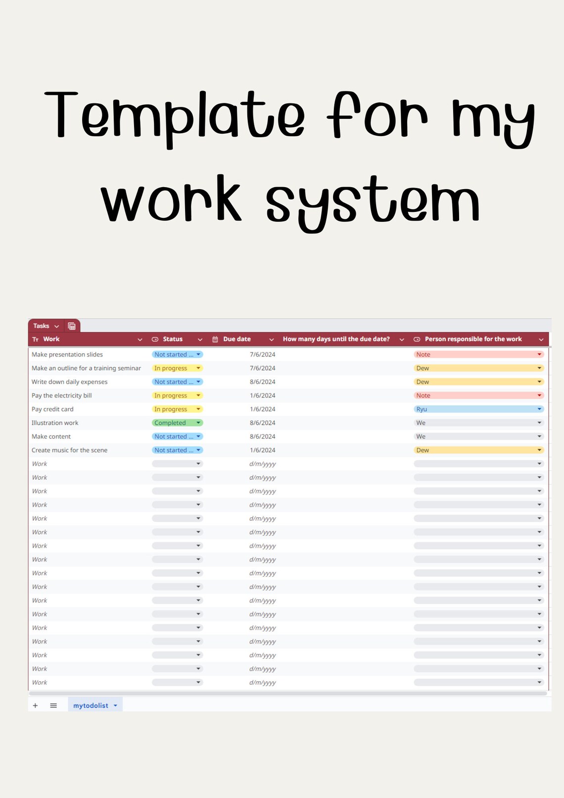 Template for My Work System (google Sheet) - Etsy
